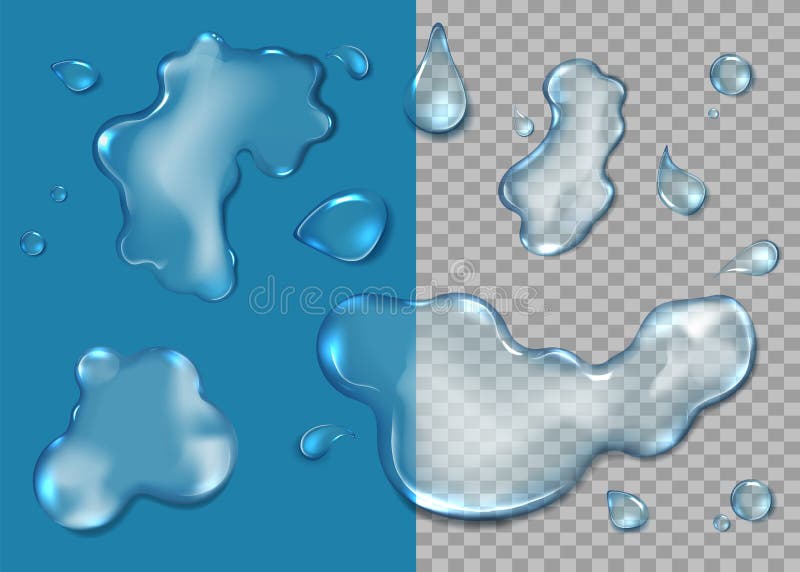 Water Puddle Set, Vector Isolated Top View Illustration. Realistic ...