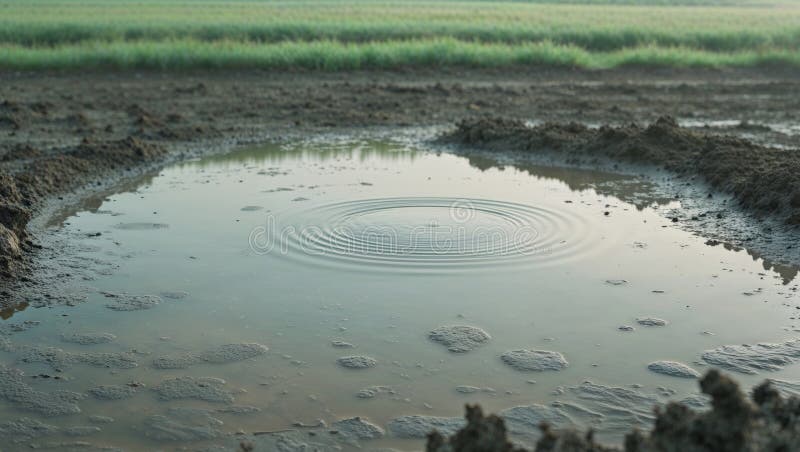 A Water Puddle with Surrounding Muddy Ground on a Field. Stock Photo ...