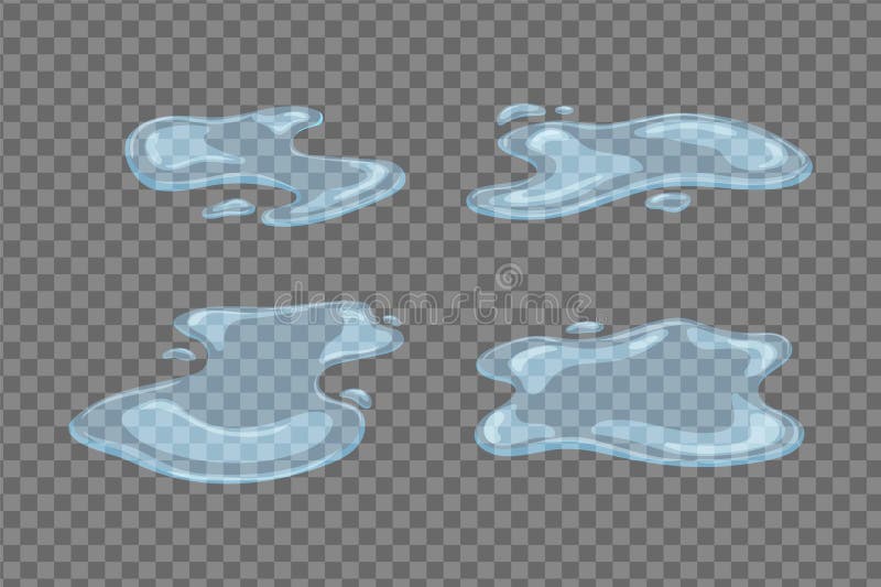 Water Puddles Isolated Set. Blue Splashes of Spilled Liquid Stock ...