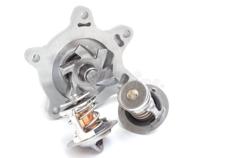 Water pump and thermostat stock image. Image of liquid - 92802225