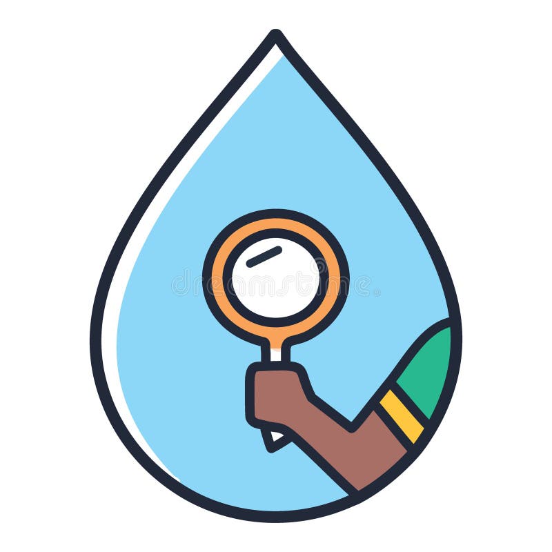 Water Quality Inspection. Illustration of a Hand Holding a Magnifying ...
