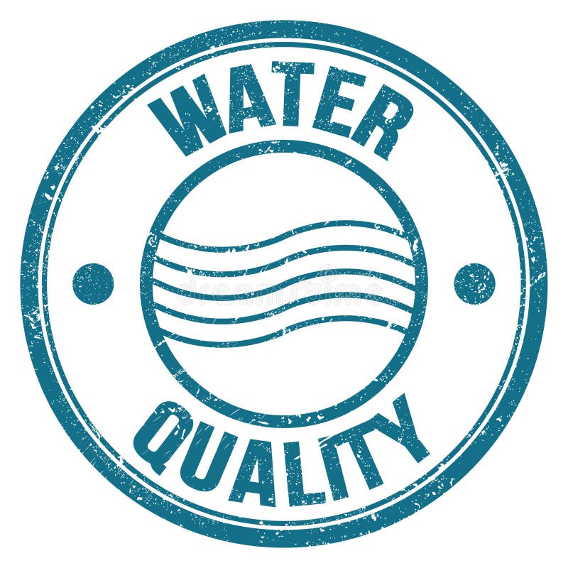 WATER QUALITY Text on Blue Round Postal Stamp Sign Stock Illustration ...