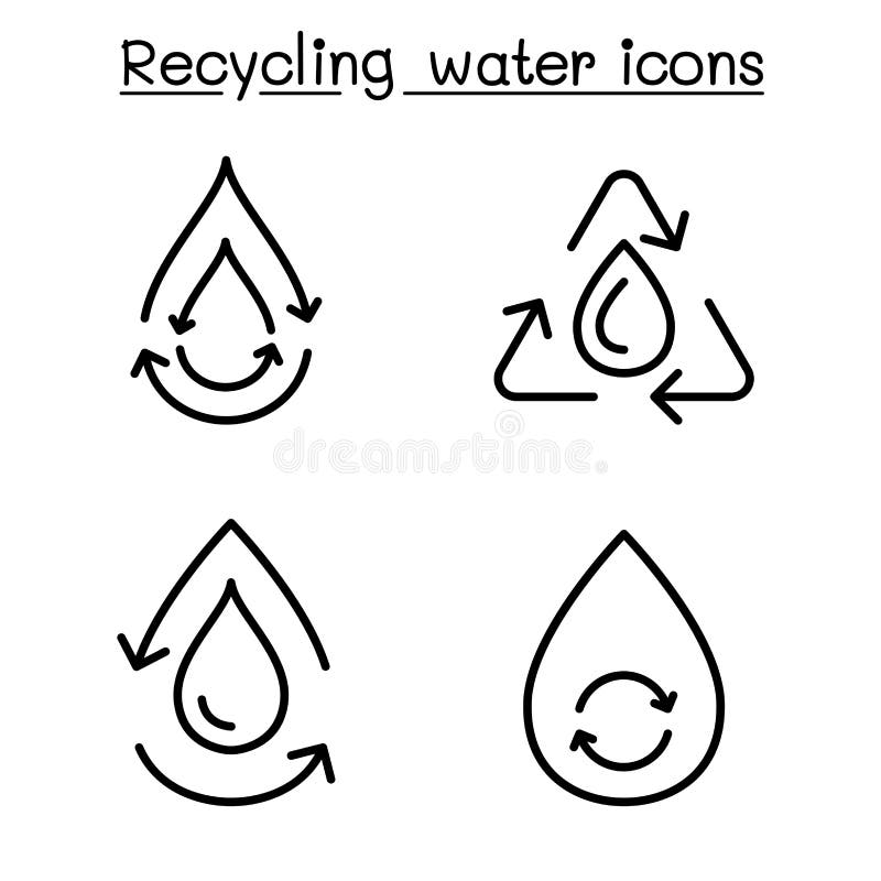 Water Recycle Icon Set in Thin Line Style Stock Vector - Illustration ...