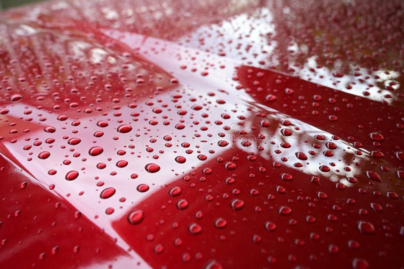 Water on Red Hood Car, Transportation Background Stock Photo - Image of ...
