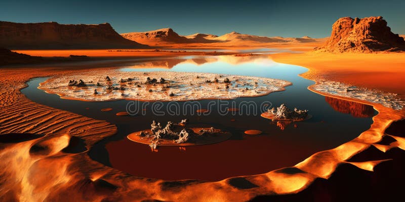 Water on the Red Martian Surface Stock Illustration - Illustration of ...
