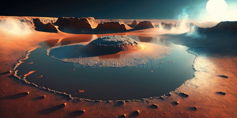 Water on the Red Martian Surface Stock Illustration - Illustration of ...