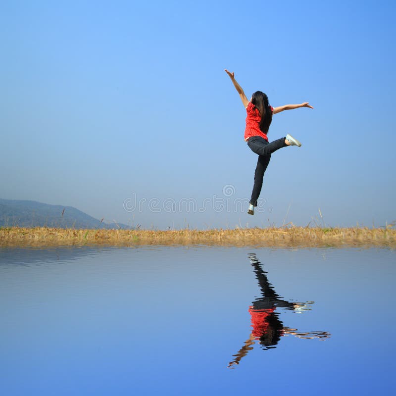 Water Reflection Red Woman for a Nice Travel Stock Photo - Image of ...