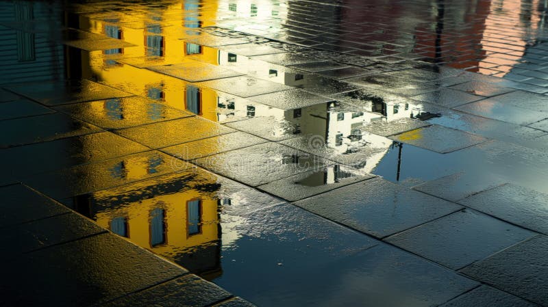 Water Reflection on the Street Stock Illustration - Illustration of ...