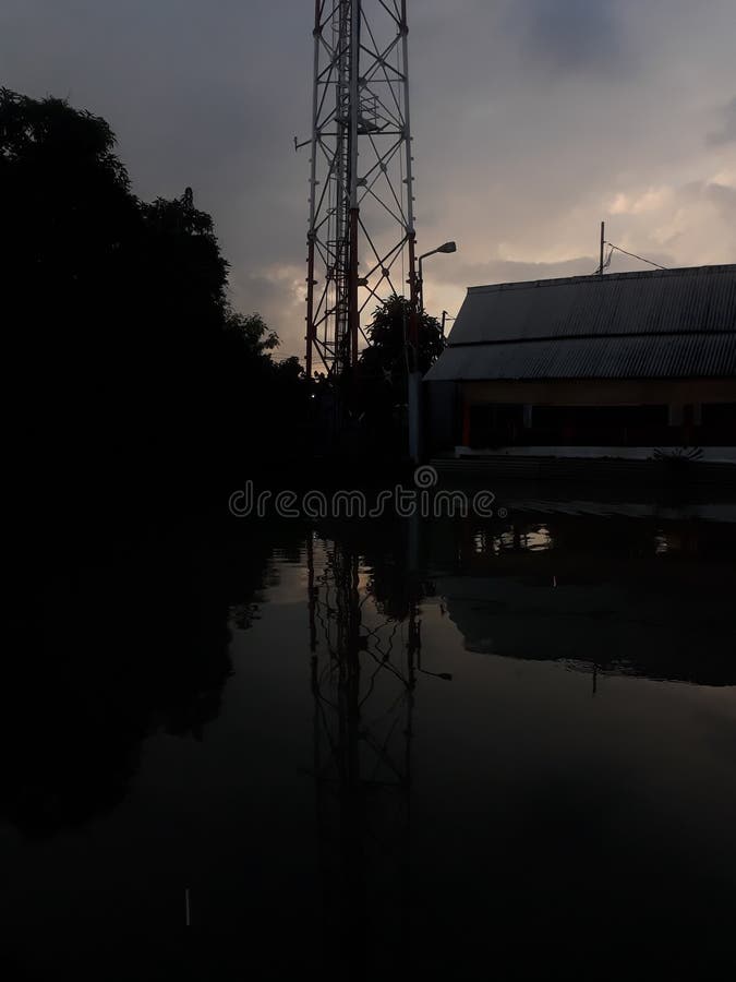 Water Reflection of the Tower. Stock Image - Image of monochrome ...
