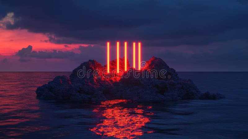 The Water Reflects Neon Lights, Highlighting Colorful Clouds that Float ...