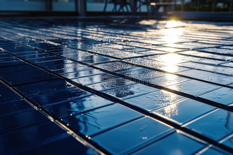 Water Reflects Sunlight on Tile Surface with Wet, Creating Reflective ...