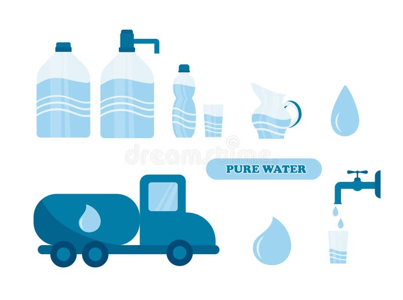 Water Related Icons Set. Bottled Drinking Water. Vector Illustration ...