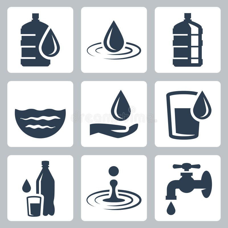 Set of Water Related Vector Illustration with Simple Design and Blue ...
