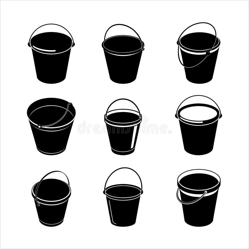 Water Reserver and Cleaning Bucket Vector Set Stock Vector ...