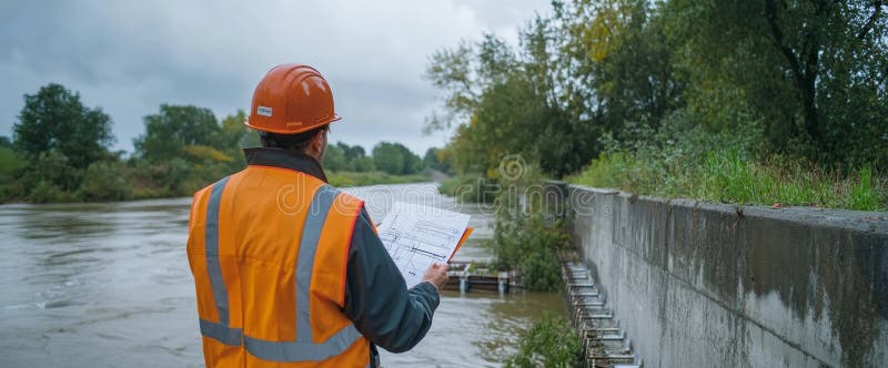 A Water Resources Engineer Examines Flood Control Systems Alongside a ...