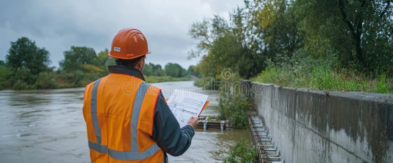 A Water Resources Engineer Examines Flood Control Systems Alongside a ...
