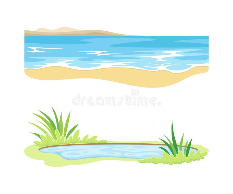Water Resources with Pond and Sea Surface Vector Set Stock Vector ...