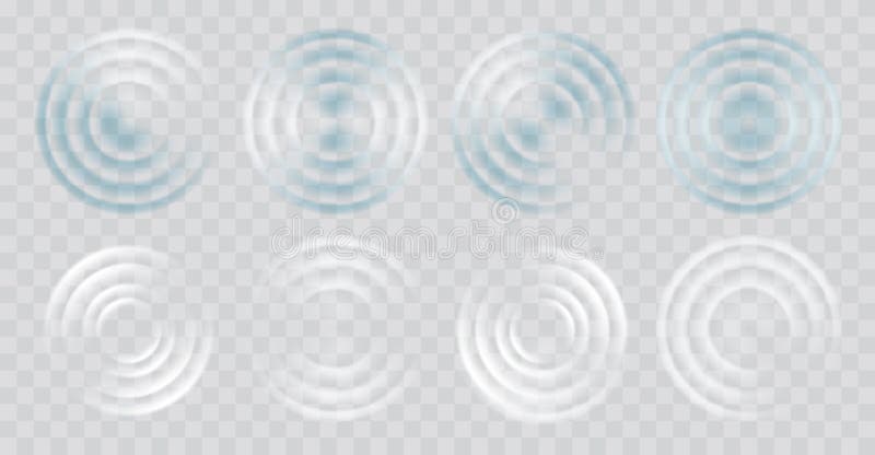 Water Ripple Effect Top View Set. Realistic Caustic Drop or Sound Wave ...