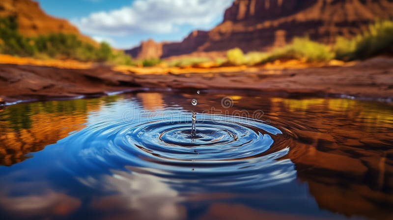 Water Ripple Forms in a Tiny Desert Spring Under the Bright Sky ...