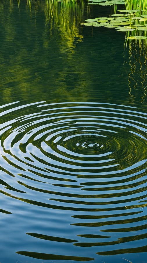 Water Ripples on a Green Pond with Reflections of Plants and Floating ...