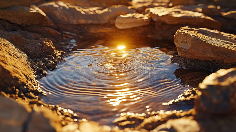 Water Rippling Gently in a Small Stone Pool Reflecting Sunlight during ...