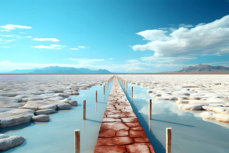 Water Road in a Desert Field Stock Illustration - Illustration of ...