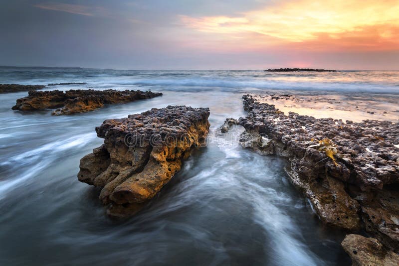 Water and Rocks at Sunrise on the Coast on Nsw South Coast of Australi ...