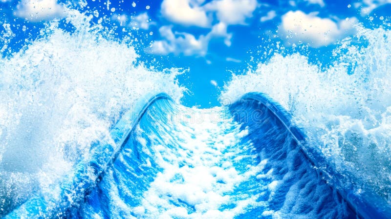 Water Roller Coaster Making Big Splashes with Blue Sky and Clouds Stock ...