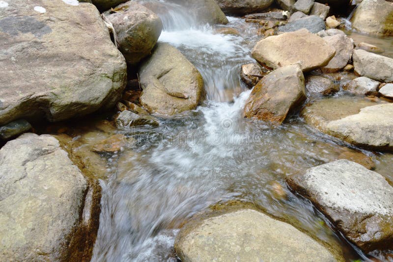 Water Run through River Pass Rock and Stone in Forest Stock Image ...