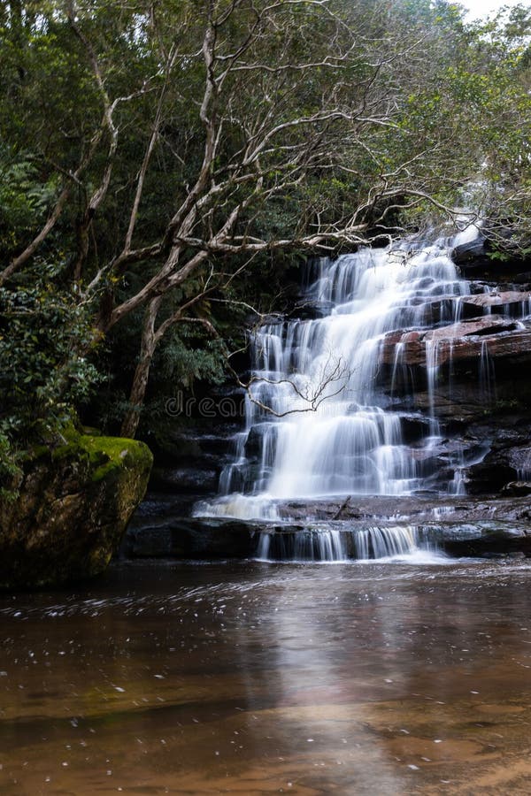 Water is Running Down the Rock Wall at the Bottom of a Waterfall Stock ...