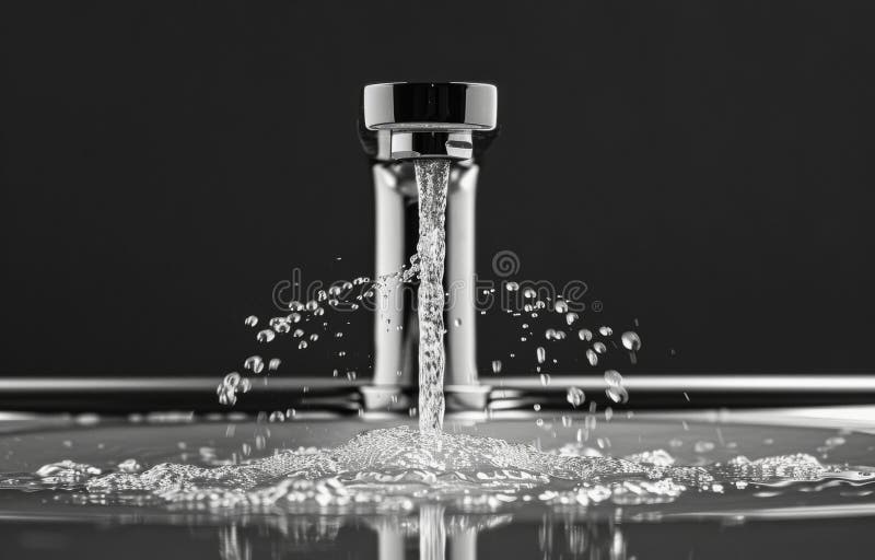 Water Running from Faucet. a Open Faucet Seen from the Front, Stock ...