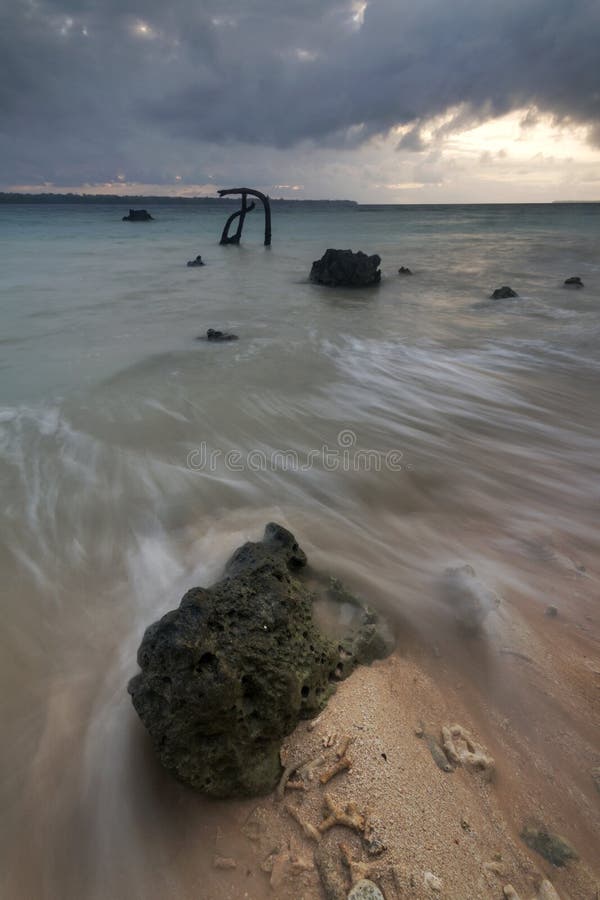 Water Rushing Beach on Santo Island Stock Photo - Image of dusk ...