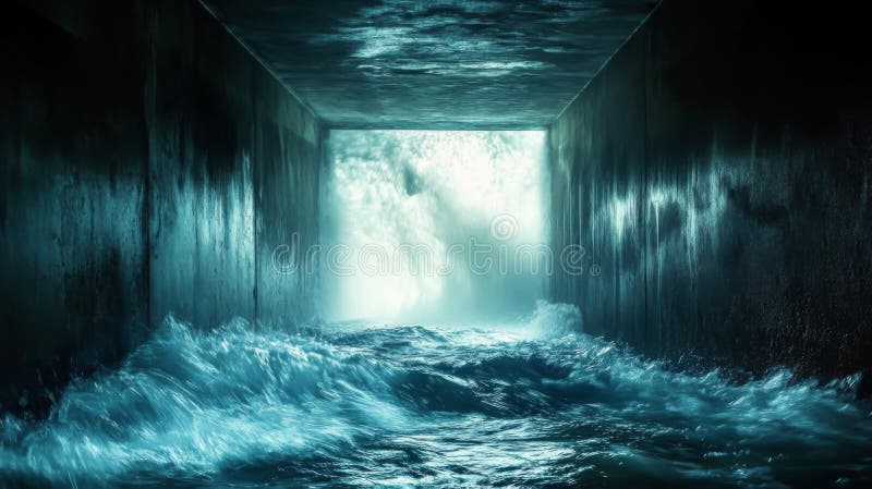 Water Rushing through a Concrete Tunnel Stock Illustration ...