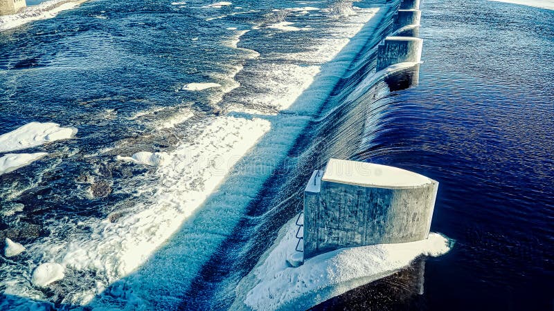 Water is Rushing Over the Edge in Winter Stock Image - Image of ...