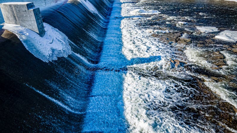 Water is Rushing Over the Edge in Winter Stock Image - Image of ...
