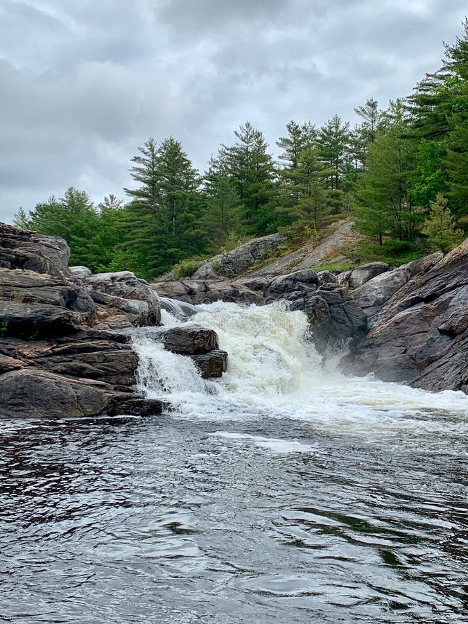Waterfall and Rapids on a River Stock Image - Image of rock ...