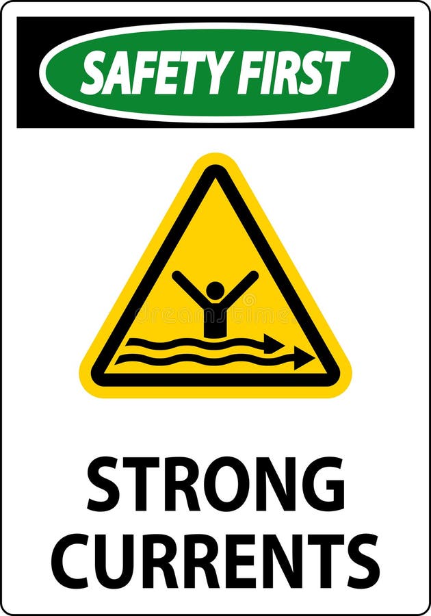 Water Safety First Sign - Strong Currents Stock Vector - Illustration ...