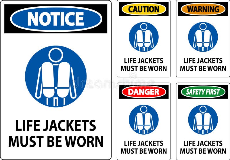 Water Safety Sign Attention, Life Jackets Must Be Worn Stock Vector ...