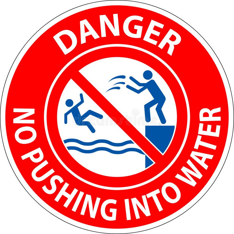 Water Safety Sign Attention, No Pushing into Water Stock Vector ...