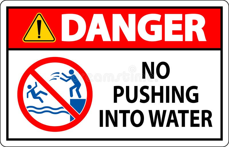 Water Safety Sign Attention, No Pushing into Water Stock Vector ...