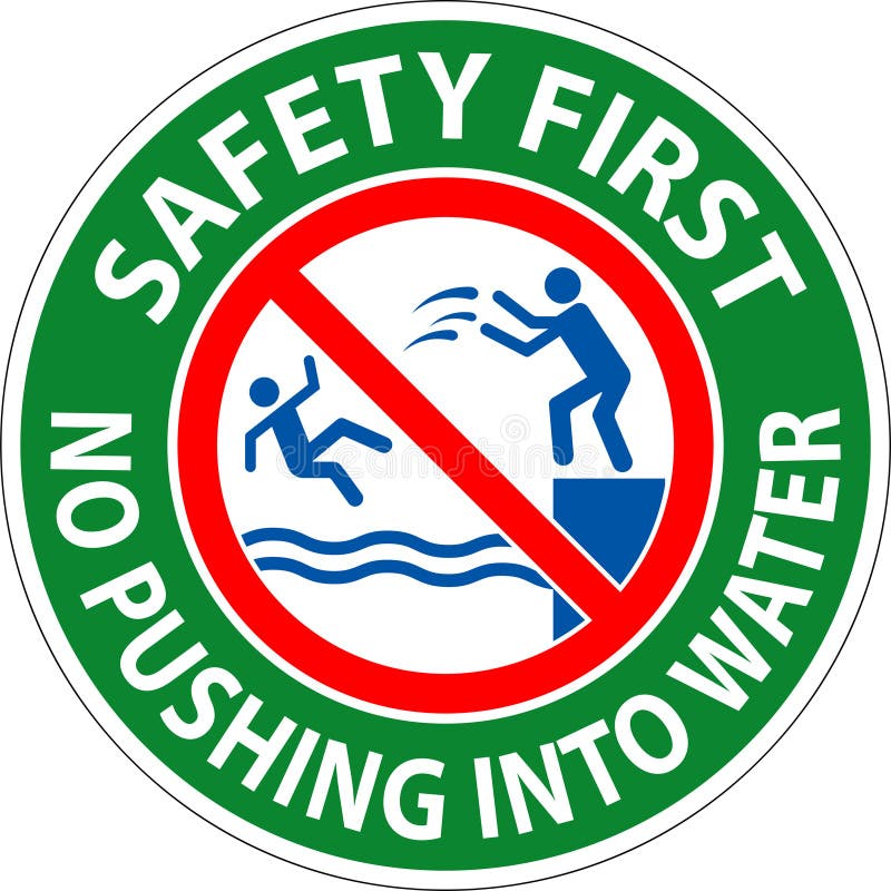 Water Safety Sign Attention, No Pushing into Water Stock Vector ...