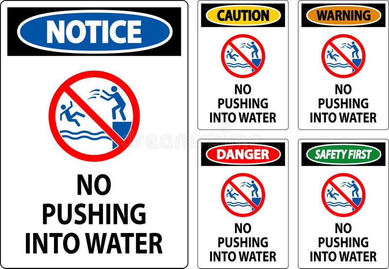 Water Safety Sign Attention, No Pushing into Water Stock Vector ...