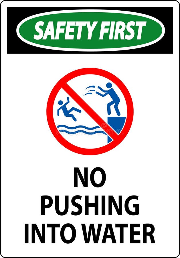 Water Safety Sign Attention, No Pushing into Water Stock Vector ...