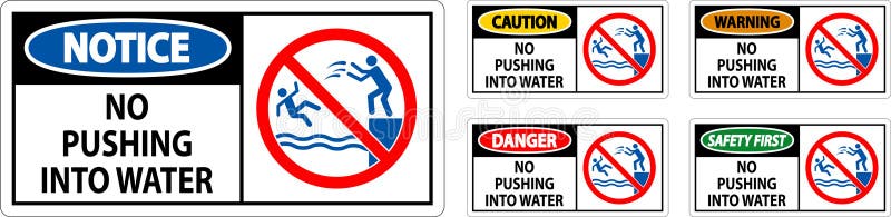 Water Safety Sign Attention, No Pushing into Water Stock Vector ...