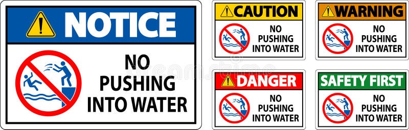 Water Safety Sign Attention, No Pushing into Water Stock Vector ...