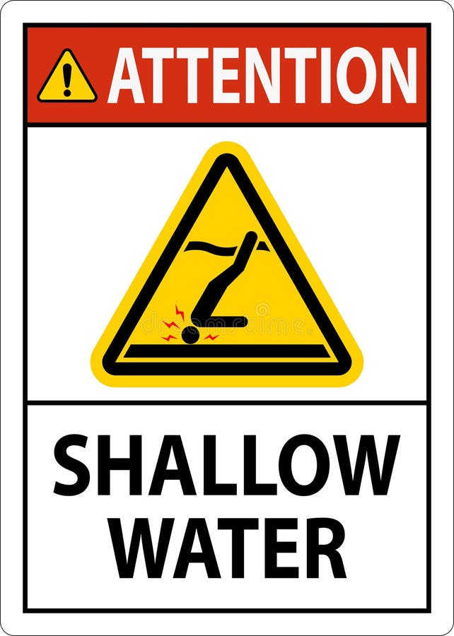 Water Safety Sign Attention - Shallow Water Stock Vector - Illustration ...