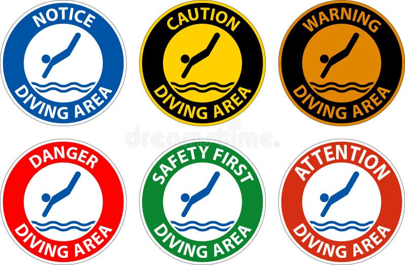 Water Safety Sign Caution - Diving Area Stock Vector - Illustration of ...