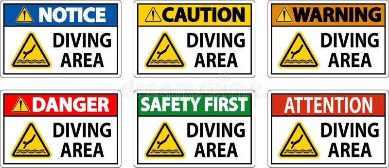 Water Safety Sign Caution - Diving Area Stock Vector - Illustration of ...