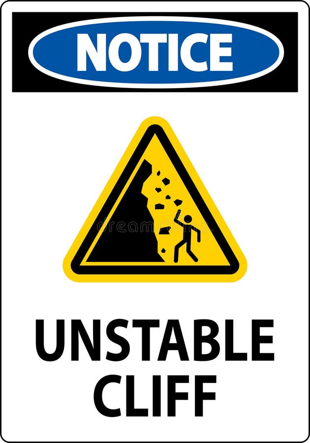 Water Safety Sign, Notice - Unstable Cliff Stock Vector - Illustration ...