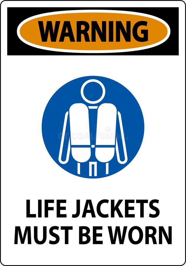 Water Safety Sign Warning, Life Jackets Must Be Worn Stock Vector ...